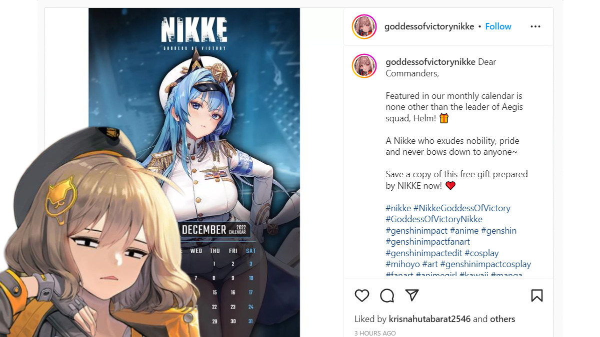 Feed Instagram Goddess of Victory NIKKE Gunakan Hashtag Genshin Impact