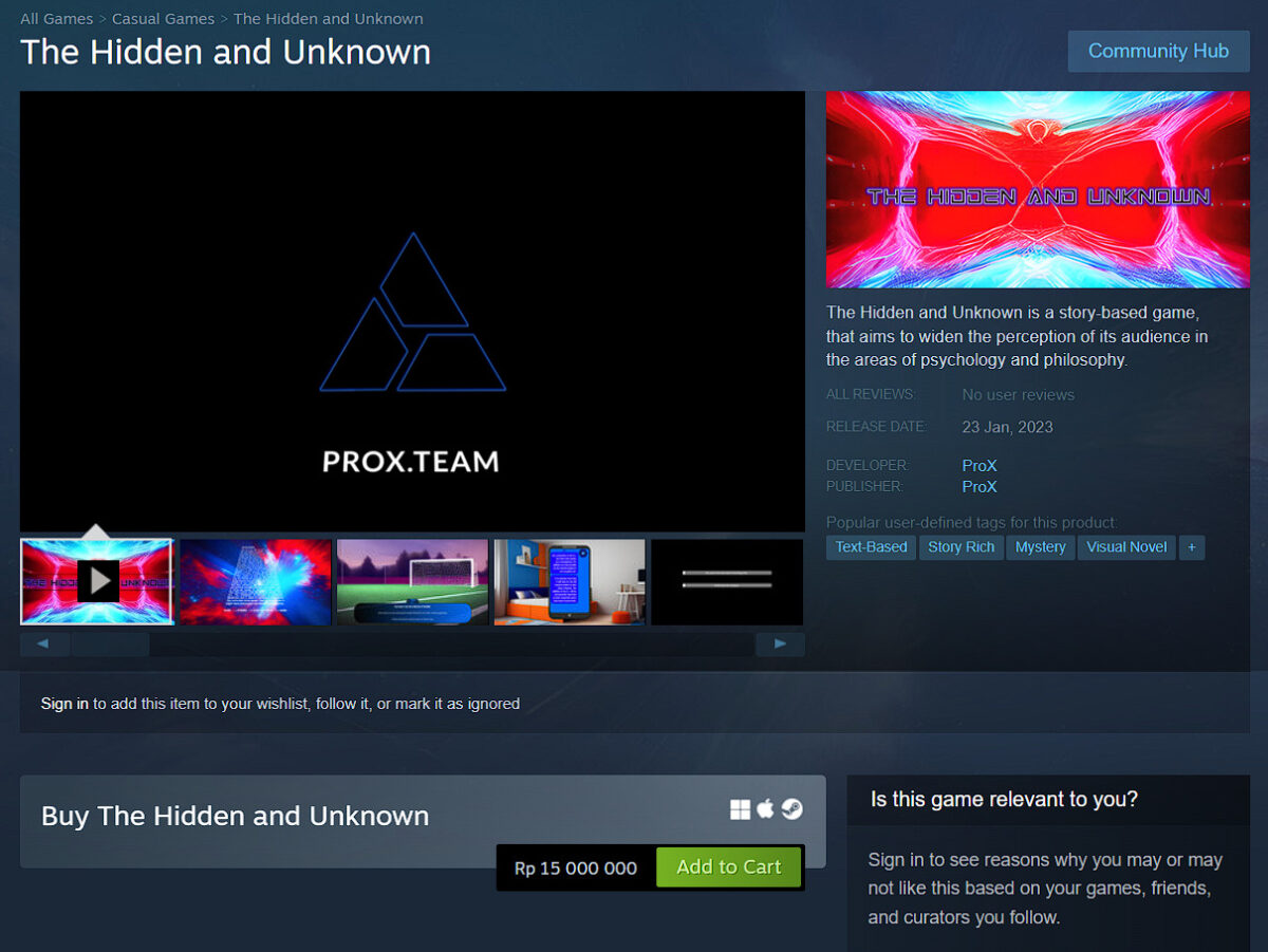 The Hidden and Unknown, Game Termahal di Steam Seharga Rp 15 Juta!