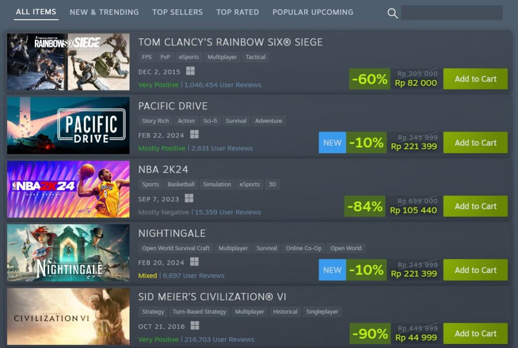 60+ Game Steam Murah Mulai dari Rp 8 Ribuan!